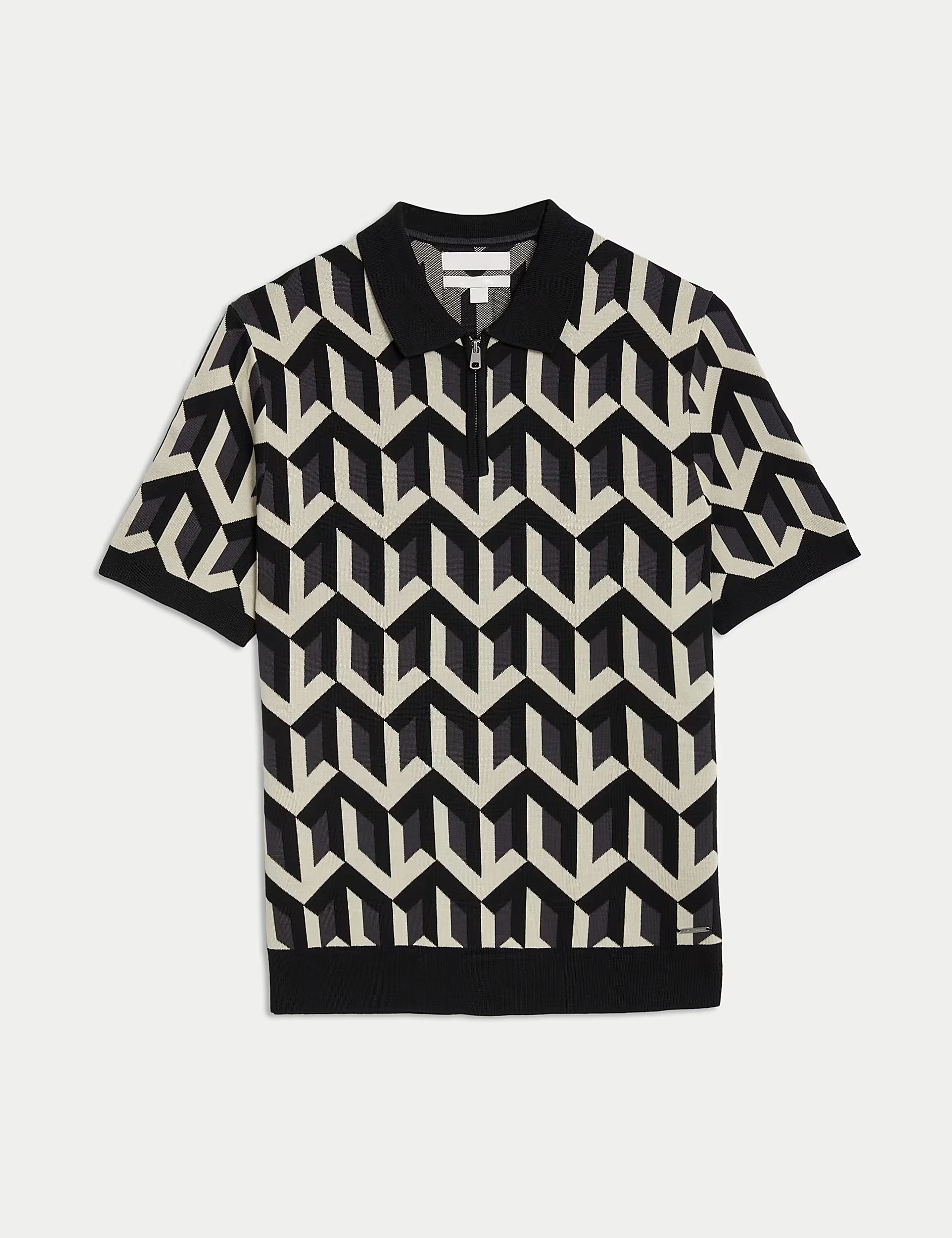 Cotton Rich Geometric Knitted Polo Shirt - mangguotu